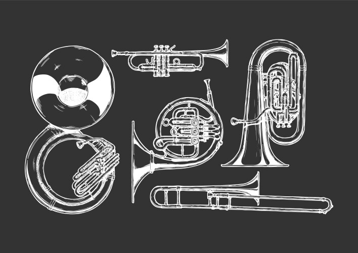 Template with brass musical instrument Royalty Free Vector
