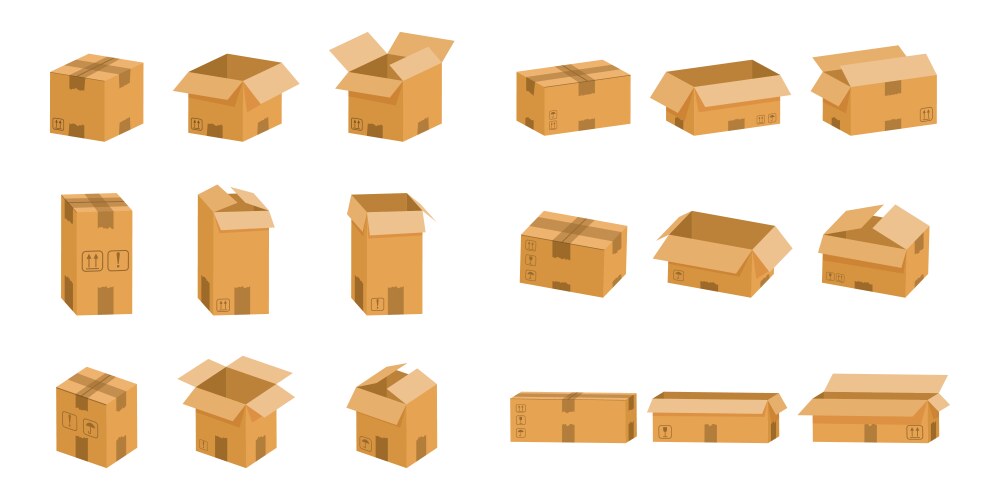 Isometric open boxes closed and cardboard Vector Image