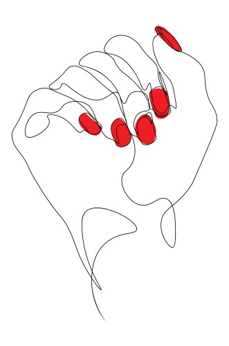 Hand with red nails line art Royalty Free Vector Image