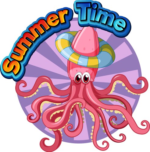 Lets go surf word with squid cartoon Royalty Free Vector