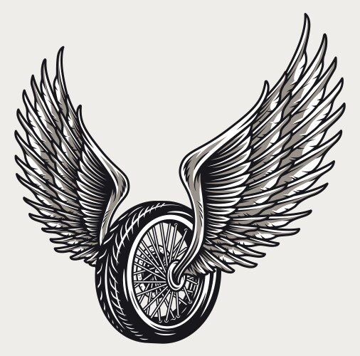 Vintage Motorcycle Wheel with Eagle Wings Vector Image