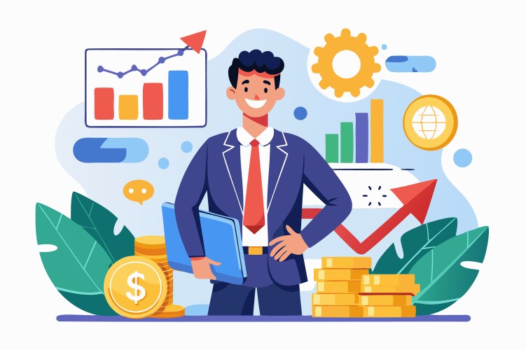 Confident sales professional with growth chart Vector Image