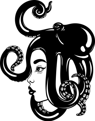 Hand drawn female profile with octopus on her Vector Image