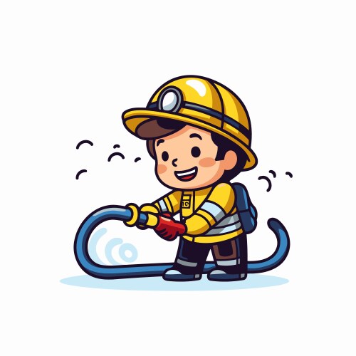 Fireman with fire hose cartoon character Vector Image