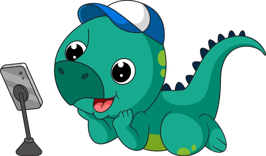 Cute little dinosaur cartoon playing on swing Vector Image