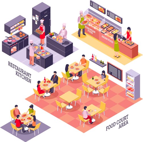 Isometric low poly fast food restaurant Royalty Free Vector