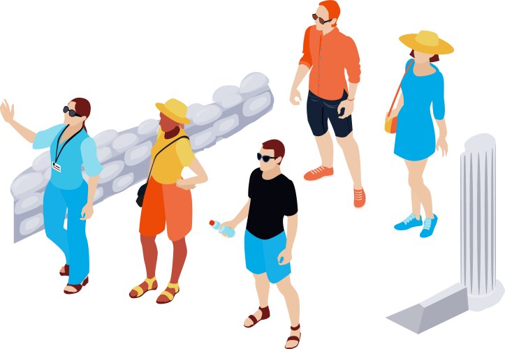 Flat tourist with tour guide at excursion Vector Image