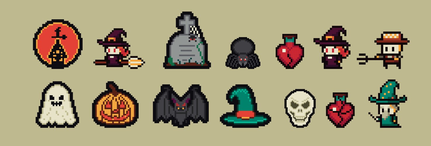 Pixel Art Halloween Vector Images (over 770)