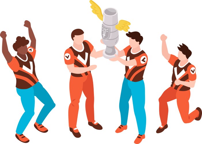 Raising the trophy dynamic winner team poses Vector Image