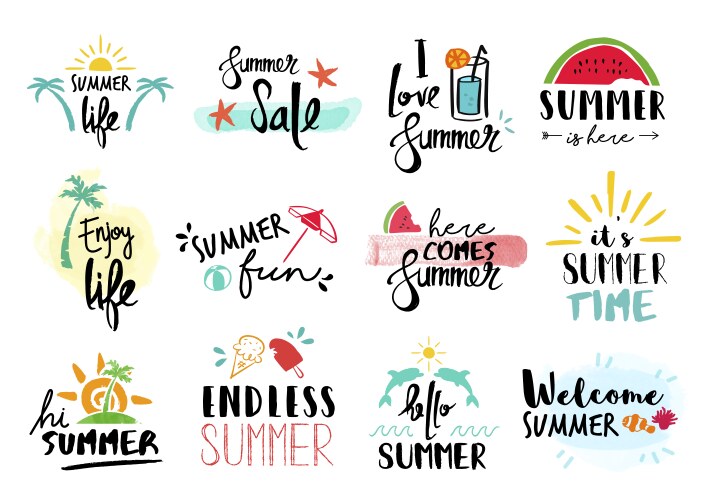 Summer round signs set beach badges Royalty Free Vector