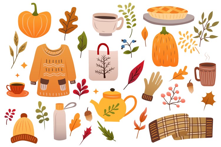 Set cartoon autumn elements Royalty Free Vector Image