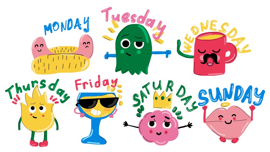Days of the week funny banners Royalty Free Vector Image