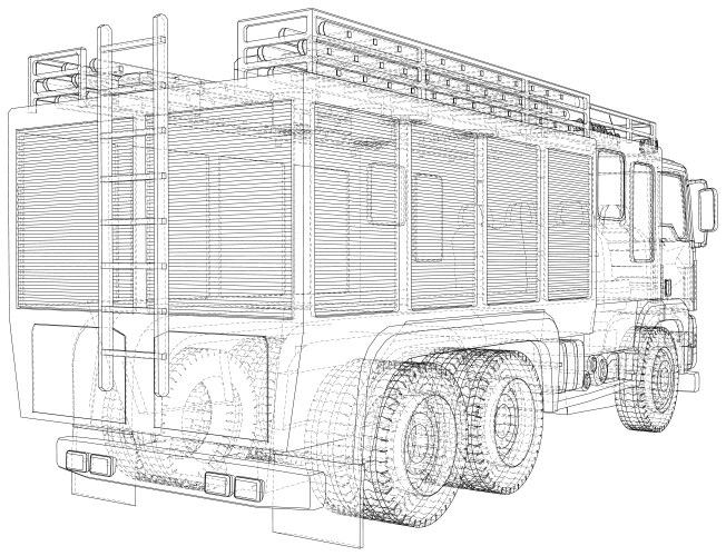 Wire-frame fire truck engine Royalty Free Vector Image