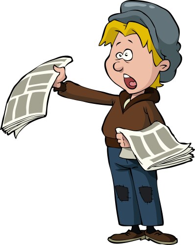 Cartoon newspaper boy yelling Royalty Free Vector Image