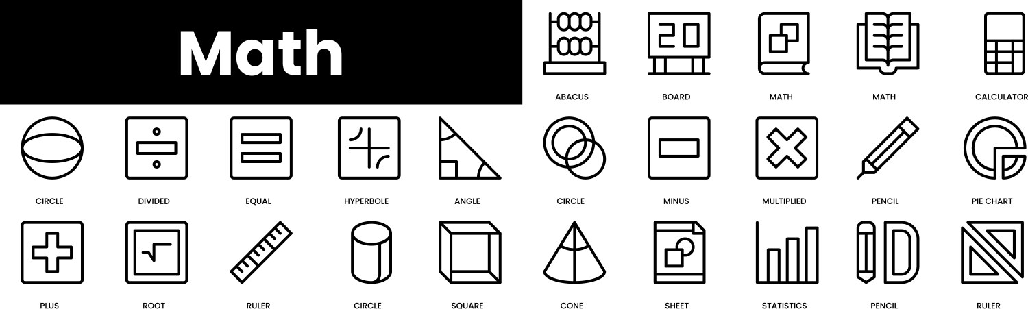 Set of outline math icons minimalist thin linear Vector Image