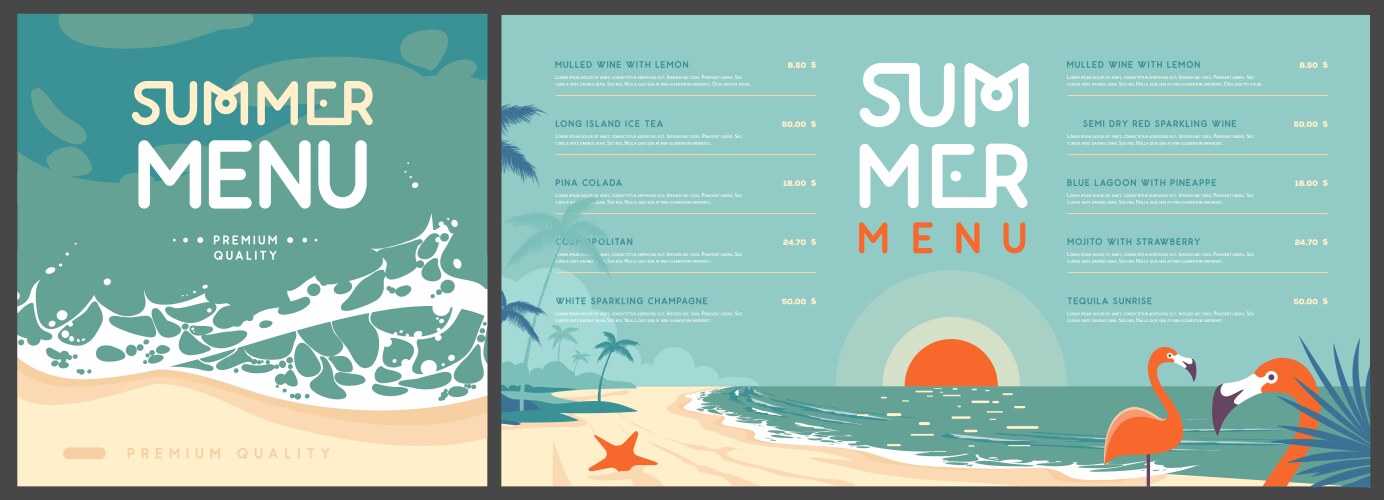 Retro summer menu design with top view ocean Vector Image