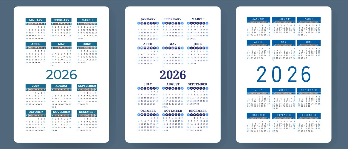 Calendar 2026 set pocket calender collection week Vector Image