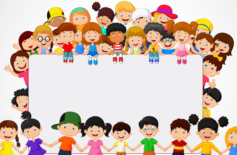 Crowd children with blank sign Royalty Free Vector Image