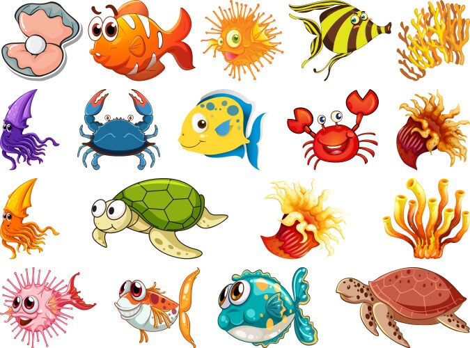 Colorful set of various sea creatures cartoon Vector Image