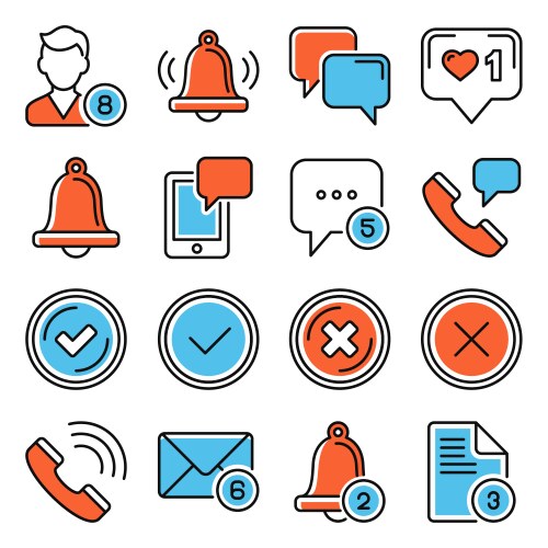 Notification and information linear icons set Vector Image