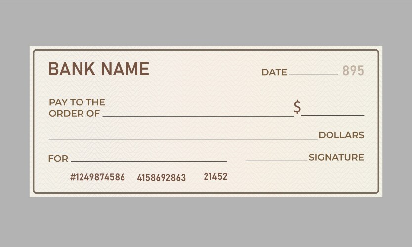 Blank bank cheque personal desk check template Vector Image