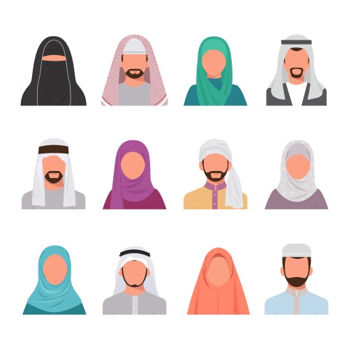 Islam cartoon people icons arabic muslim avatars Vector Image