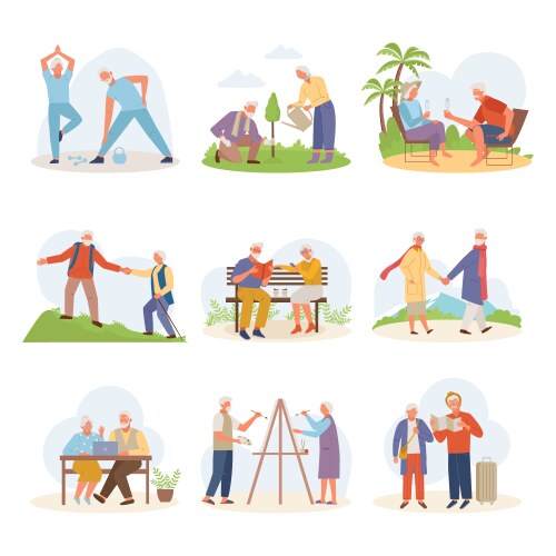 Active life old people elderly man woman draw Vector Image