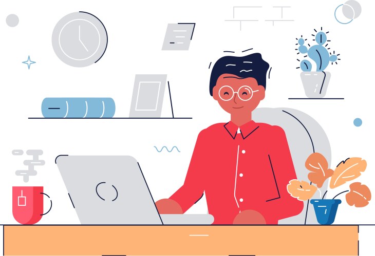 Cartoon woman character working on computer Vector Image