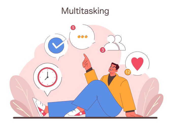 Multitasking concept flat Royalty Free Vector Image