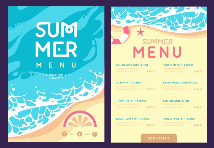 Summer menu design with top view ocean waves Vector Image