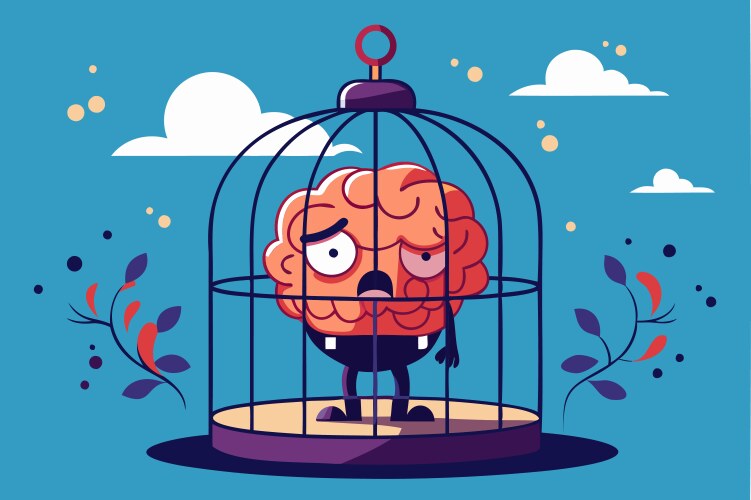 Brain trapped in cage Royalty Free Vector Image