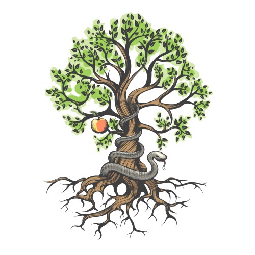 Ouroboros snake and tree of life esoteric Vector Image