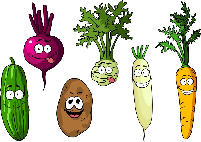 Vegetables big group cartoon Royalty Free Vector Image