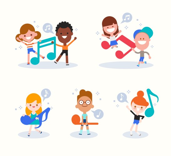 Cartoon kids with music notes Royalty Free Vector Image