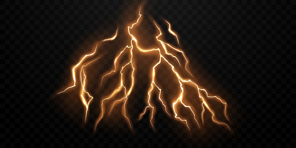 Realistic golden lightning isolated on dark Vector Image