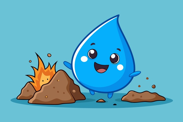 Smiling cartoon raindrop hitting a rock m Vector Image