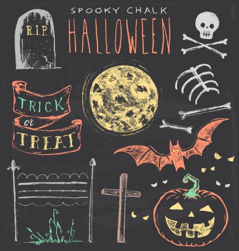 Vintage chalkboard halloween hand drawn set Vector Image