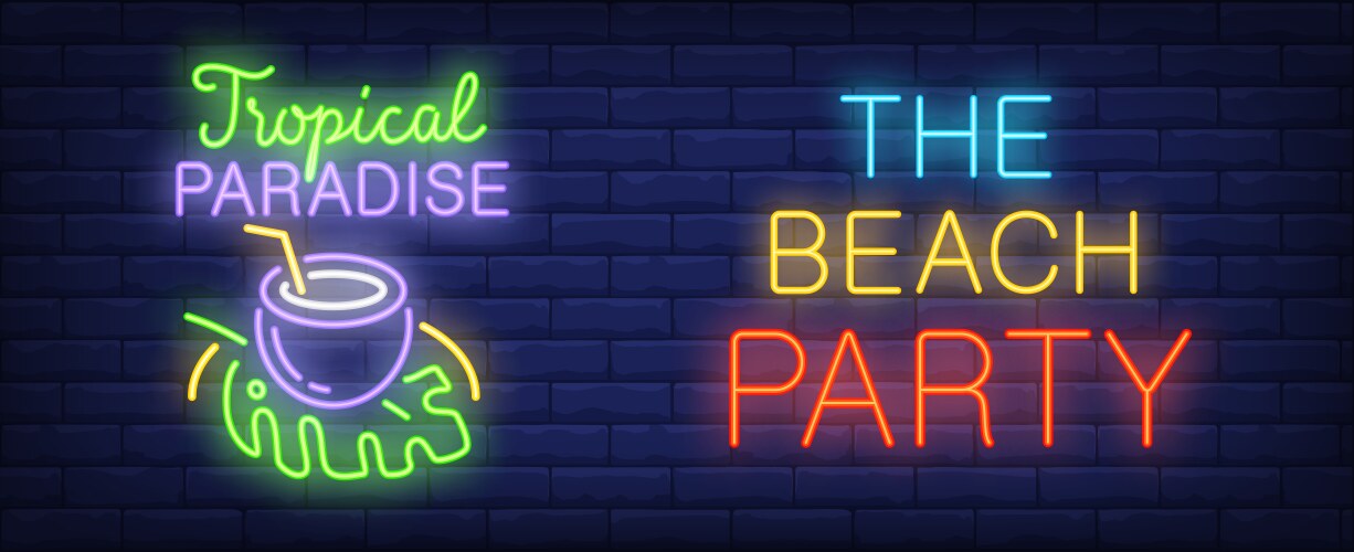 Beach club lettering and island with palms neon Vector Image