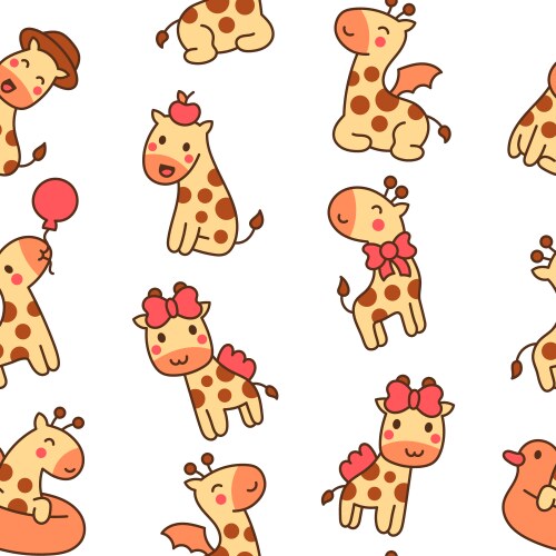 Cute kawaii happy giraffe seamless pattern Vector Image