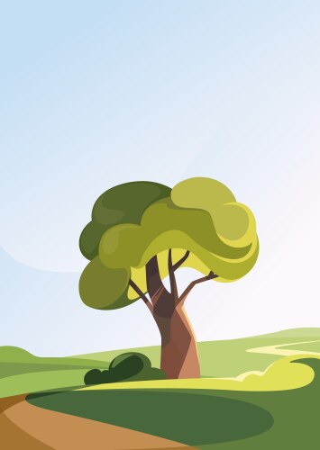 Hill with tree landscape Royalty Free Vector Image
