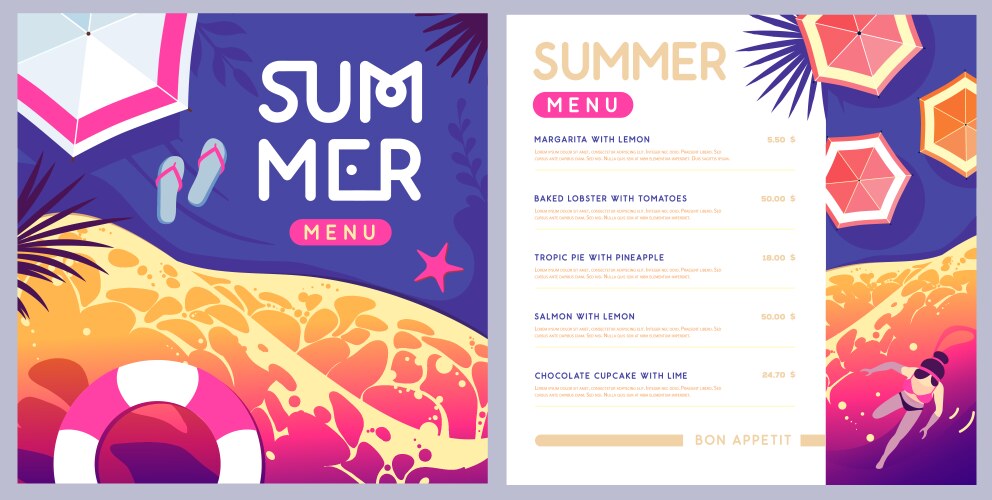 Vintage summer menu design with top view ocean Vector Image