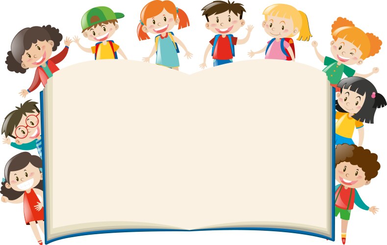 Smiling kids with book Royalty Free Vector Image