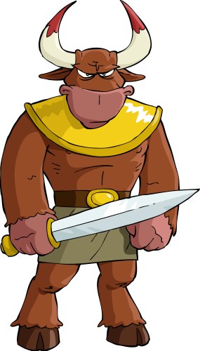 Bull minotaur character attacking Royalty Free Vector Image
