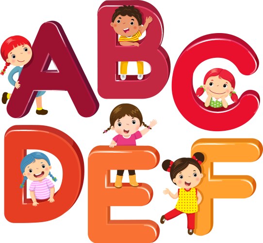 Cartoon kids with abc letters Royalty Free Vector Image