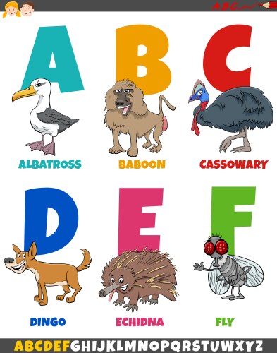 Alphabet with animals a to i Royalty Free Vector Image