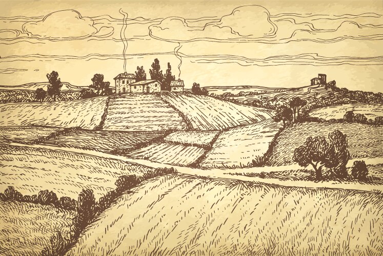 Old rural house ink sketch Royalty Free Vector Image