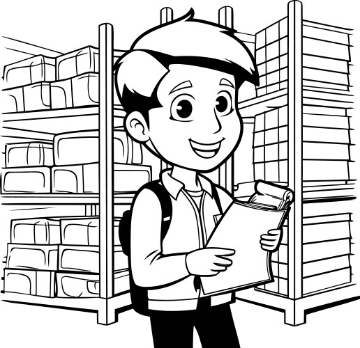 Cartoon of cute little boy in warehouse Royalty Free Vector