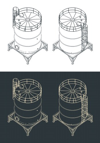 Storage tank isometric blueprints Royalty Free Vector Image