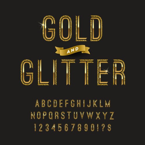 English alphabet with glitter letters in gold Vector Image