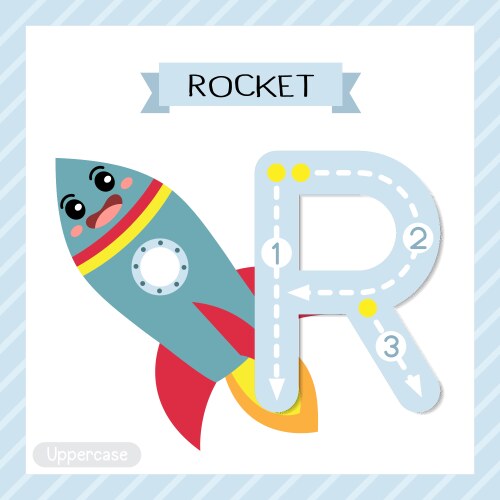 Letter r lowercase tracing rocket Royalty Free Vector Image